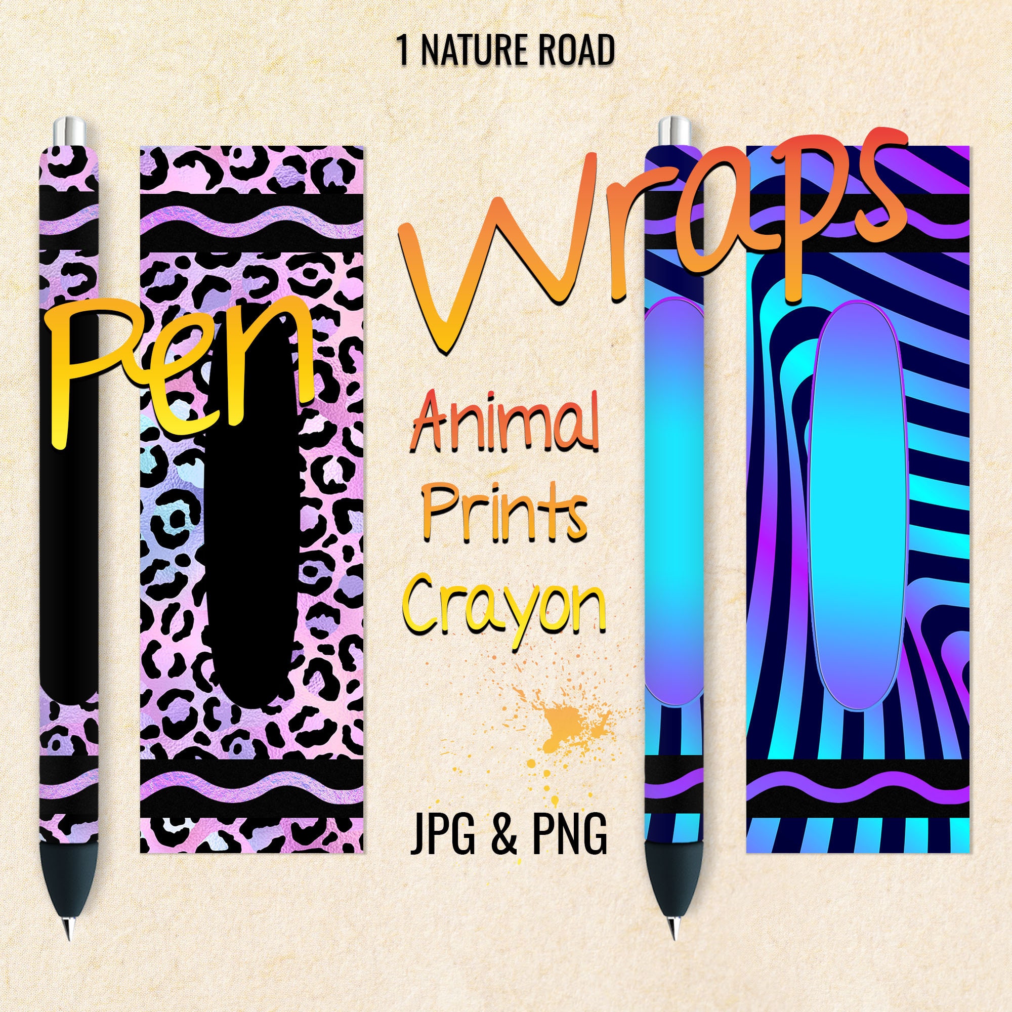 Animal Print Crayon Pen Wrap Bundle, Inkjoy Wraps, Printable Digital ...