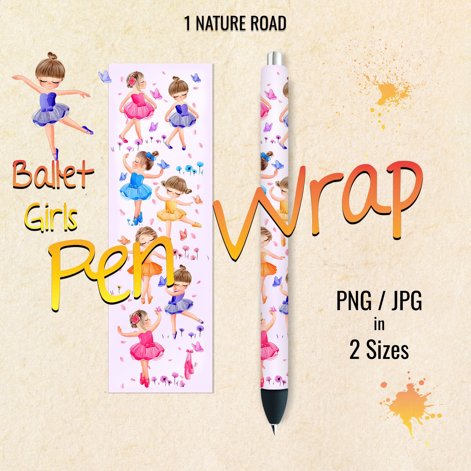 Girls Ballet Pen Wrap Design, Printable Digital Download for Waterslide ...