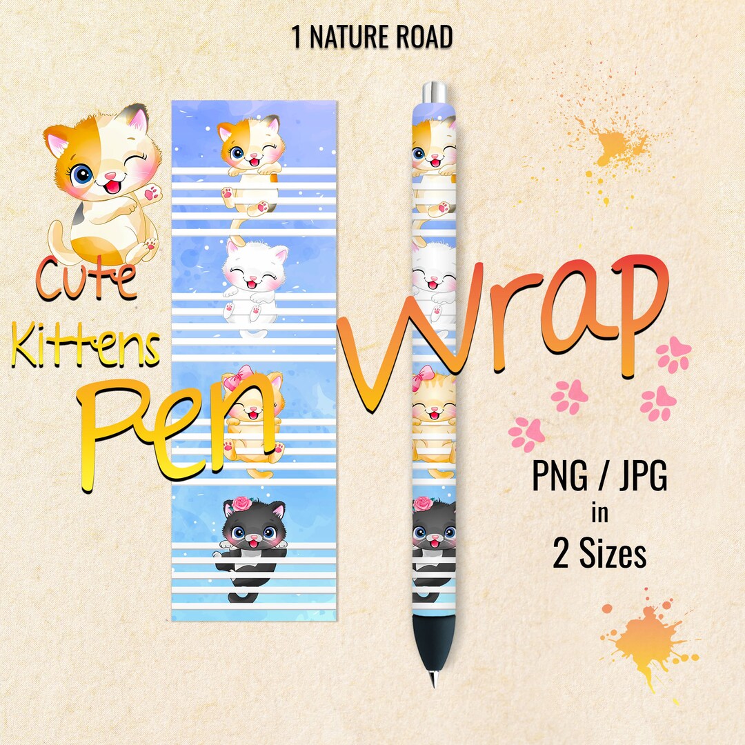 Cute Cats Seamless Pen Wraps, Kids Pen Wraps, Printable Digital ...