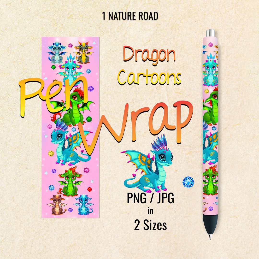Cartoon Dragon Pen Wraps, Girls Pen Wraps, Printable Digital Download ...