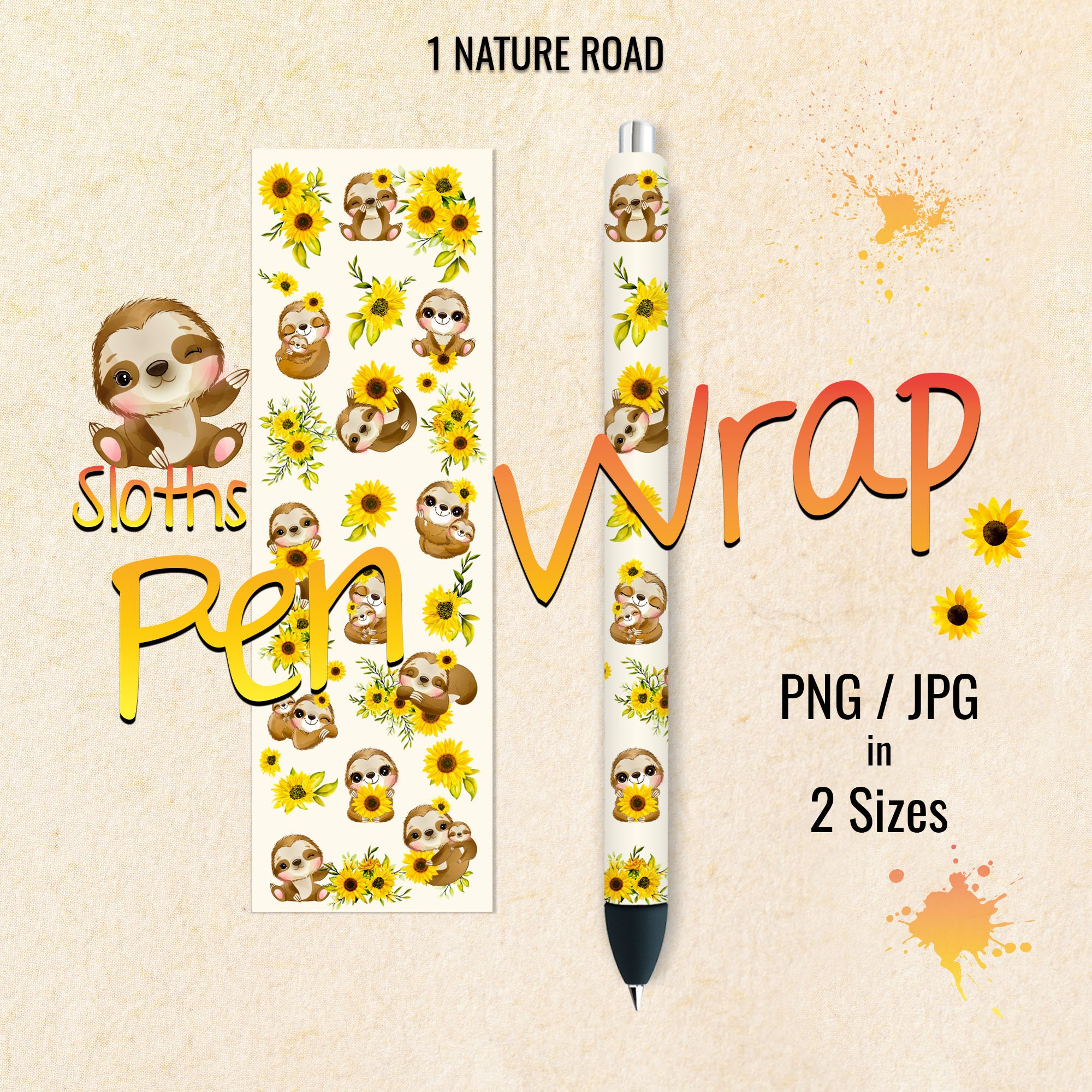 Sunflower Sloths Pen Wraps Seamless Ink Joy Printable Digital - Etsy