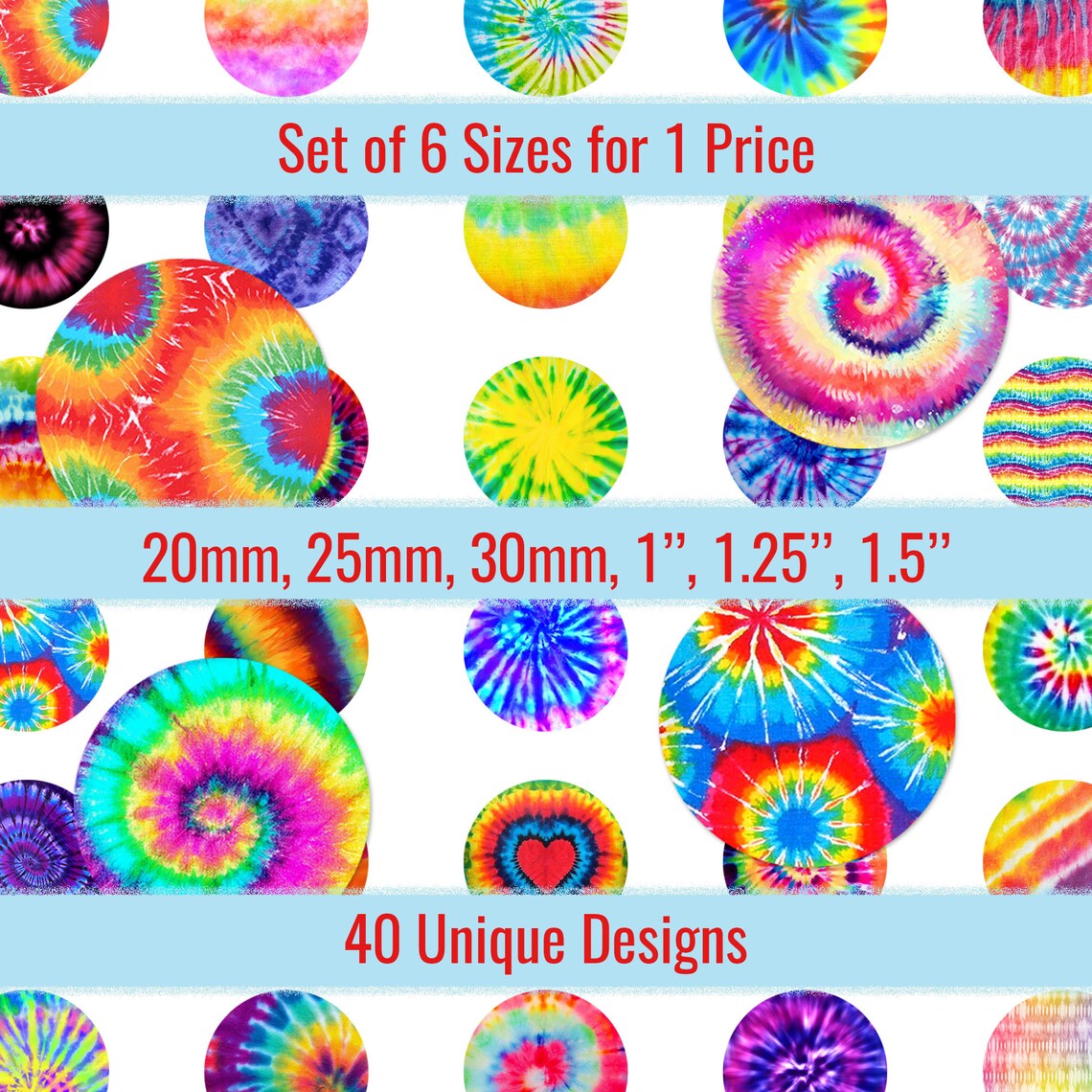 Tie Dye Hippy 1 Inch 20mm 25mm 30mm 1.25" 1.5 Inch Round Images Digital ...
