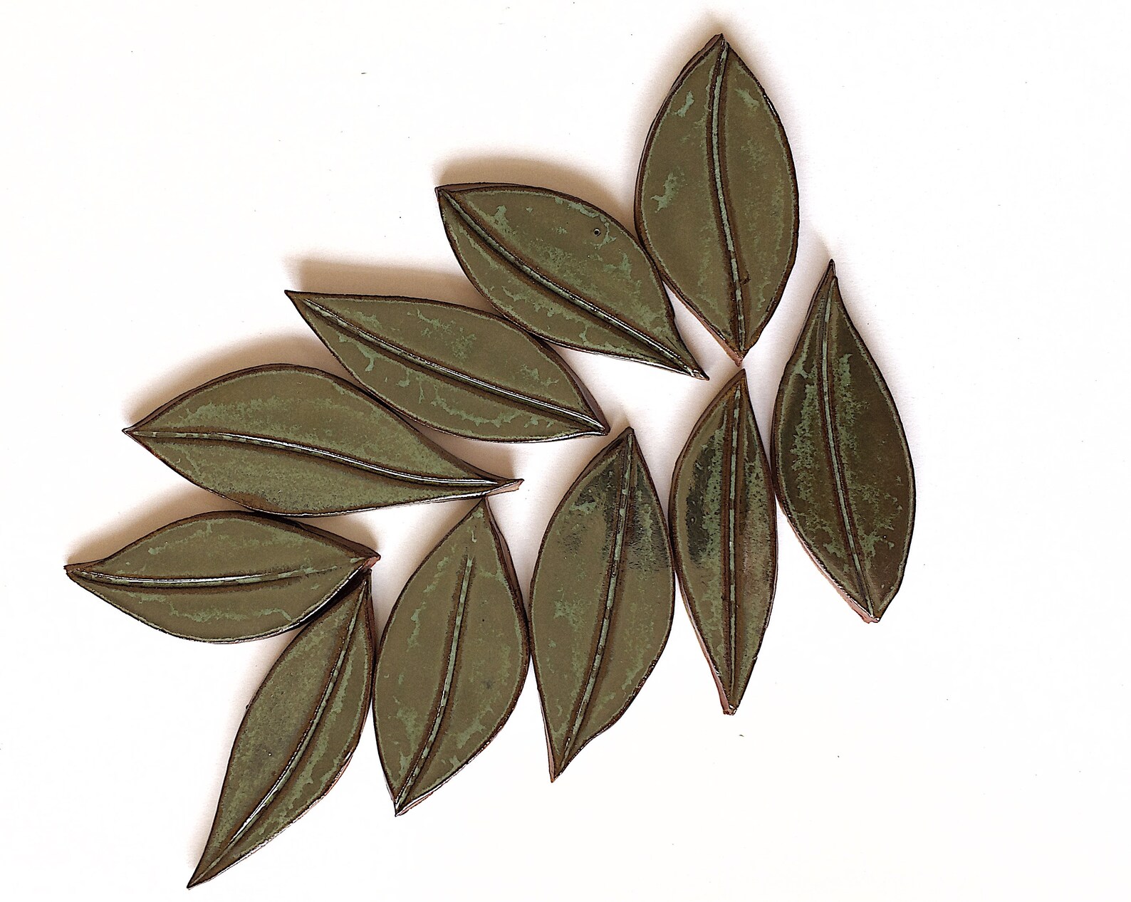 Green Ceramic Leaves Tiles for Mosaic 10 Pieces | Etsy