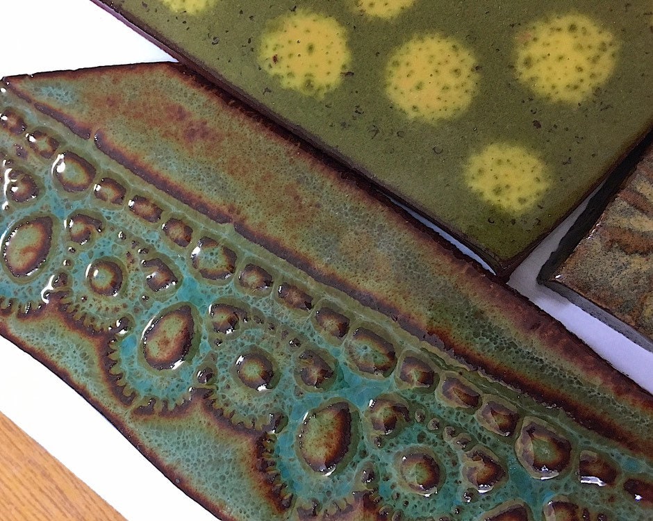 Green Ceramic Tiles Handcrafted in Various Shapes and Textures - Etsy