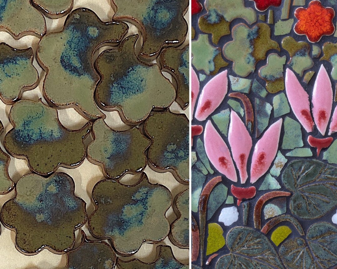 Green Ceramic Tiles for Mosaic, Handmade Green Ceramic Tiles (25 Pieces ...