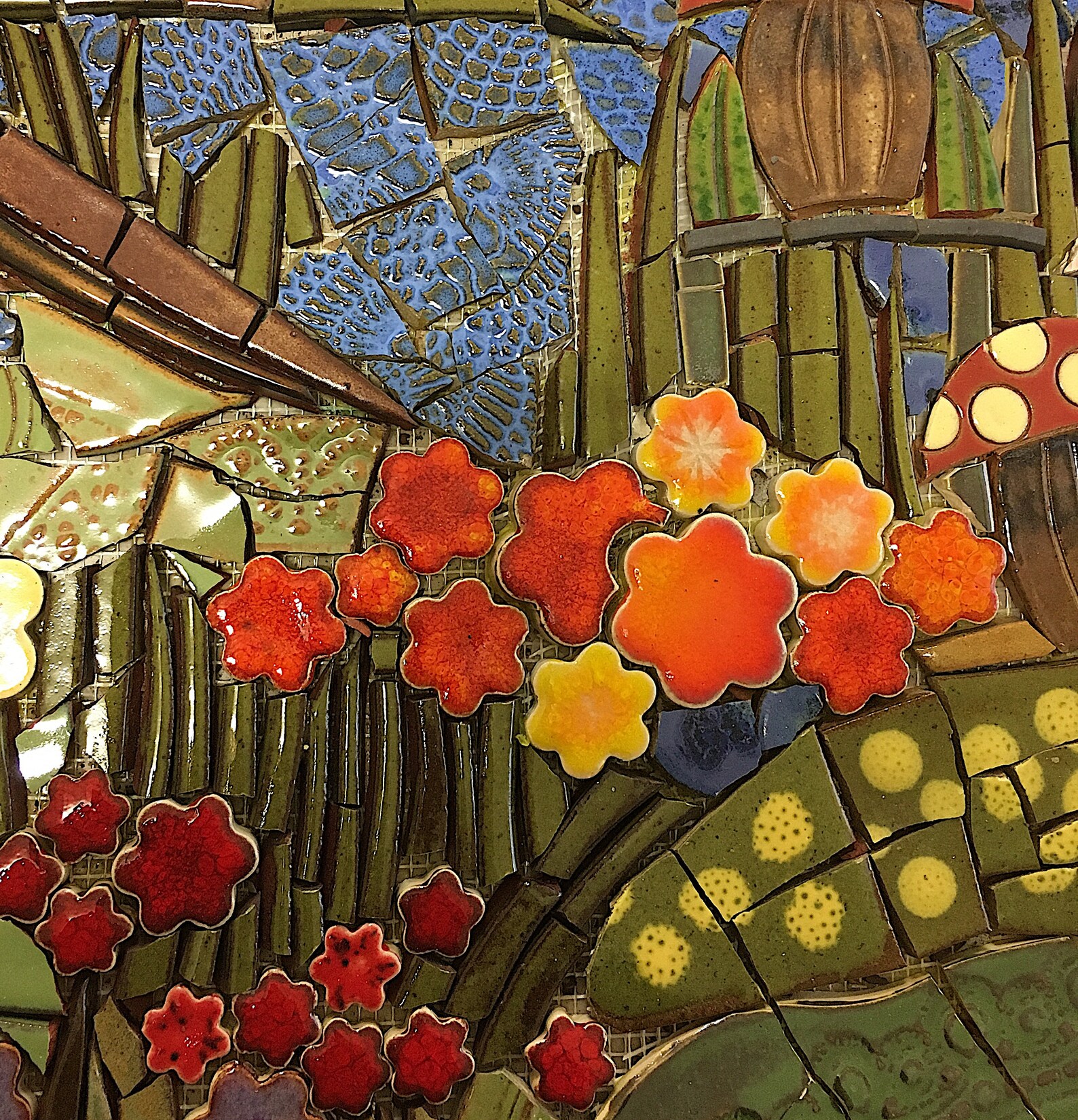 Mosaic Flower Tiles Ceramic Tiles Deep Red and Orange | Etsy