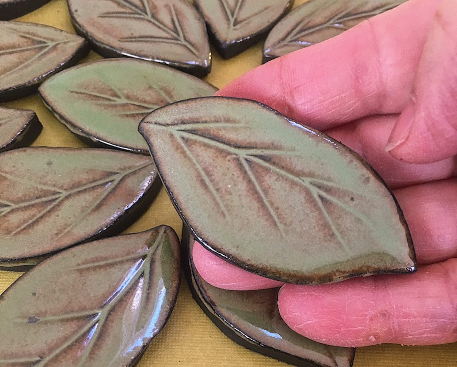 Green Leaf Ceramic Tiles for Mosaic Handmade Green Ceramic | Etsy