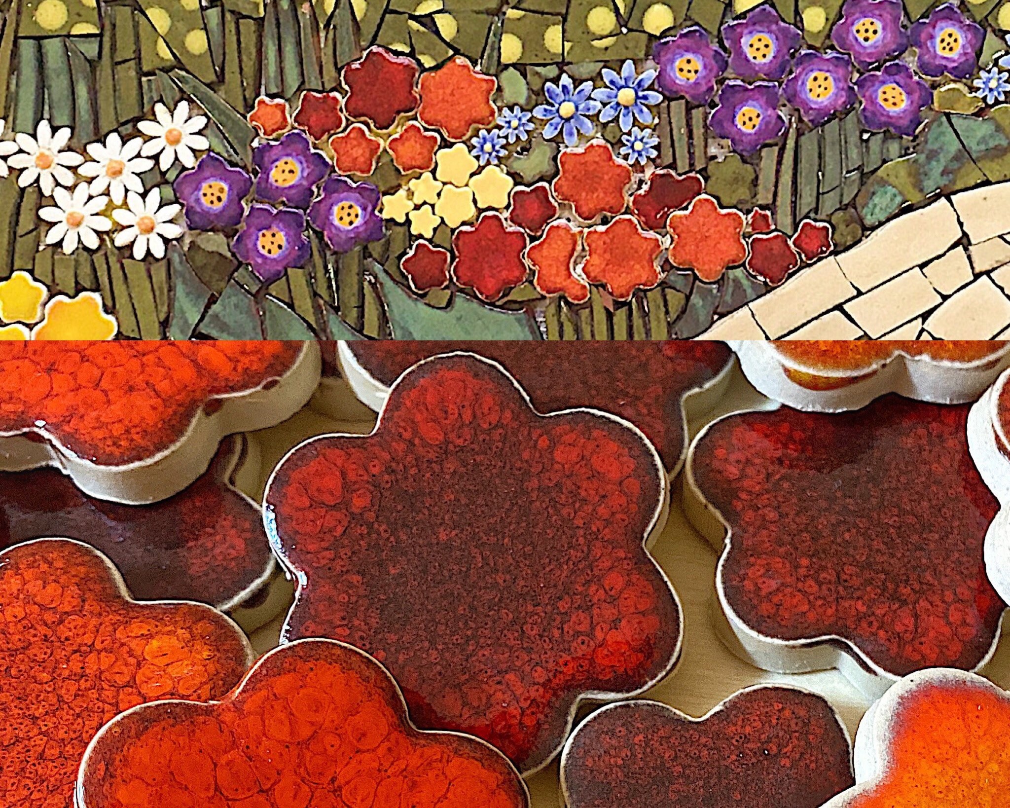 Mosaic Flower Tiles Ceramic Tiles Deep Red and Orange | Etsy