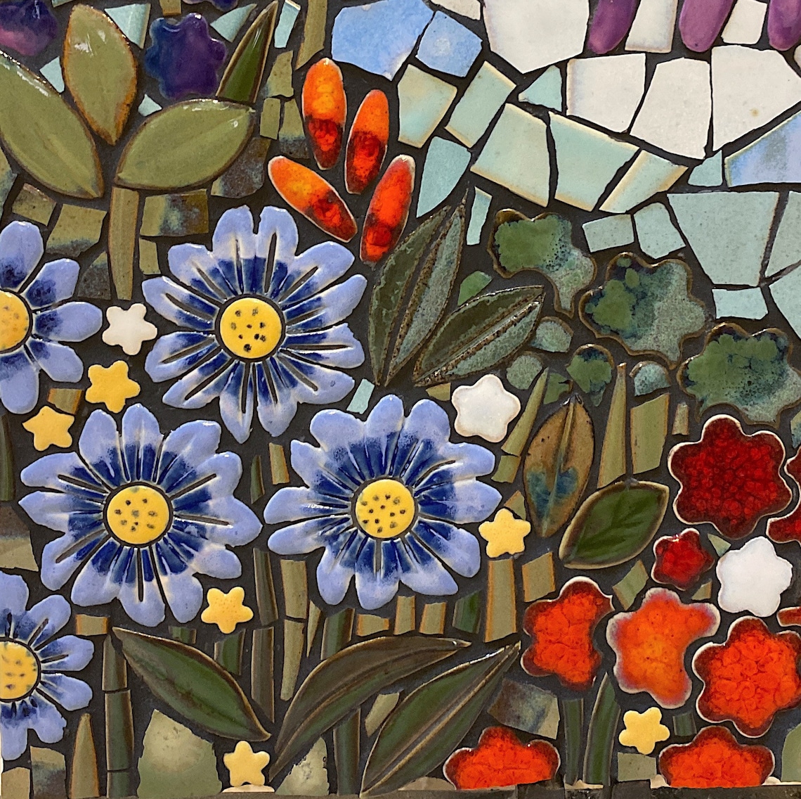 Ceramic Flower Tiles Light Blue Flower Tiles Mosaic Tiles 3 - Etsy