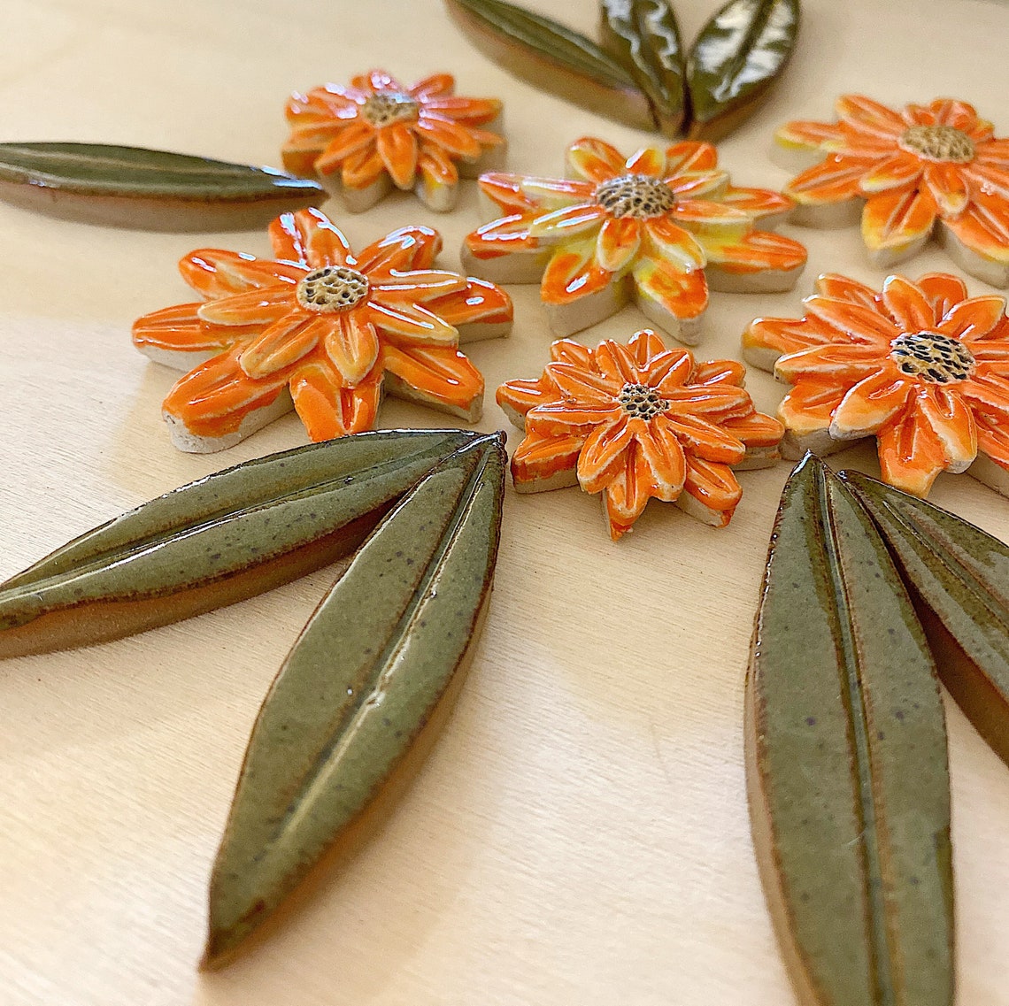 Marigolds Ceramic Flower Tiles Set | Etsy
