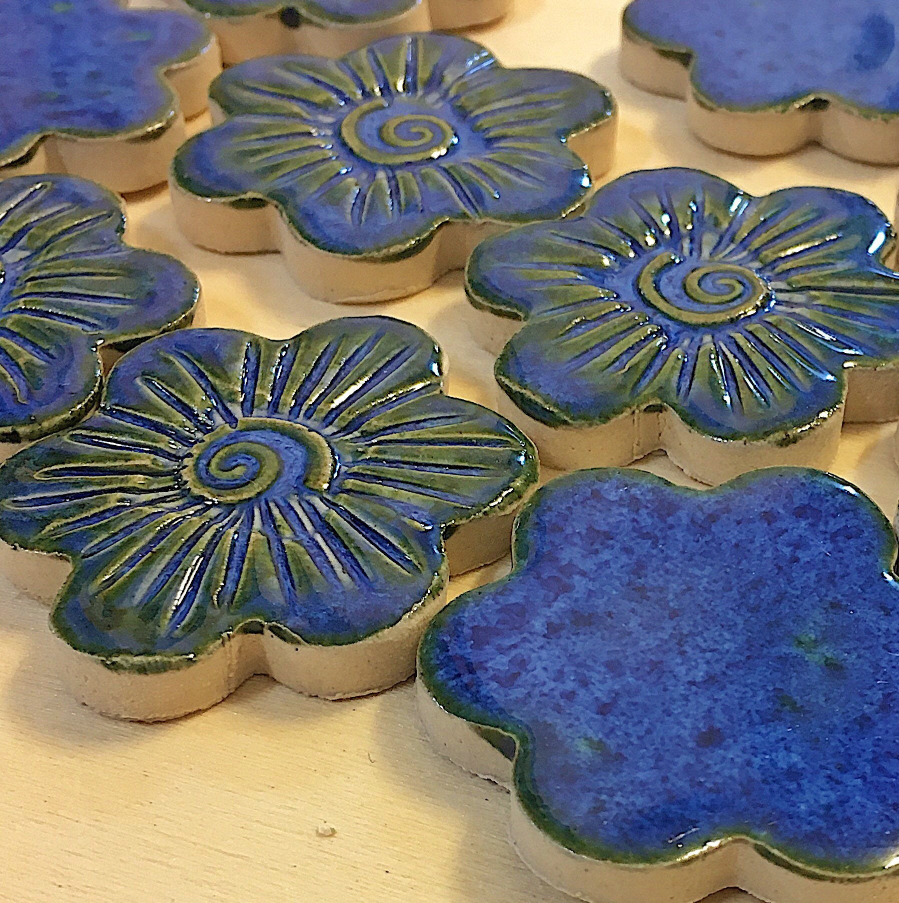 Blue Ceramic Flower Tiles 10 Pieces - Etsy