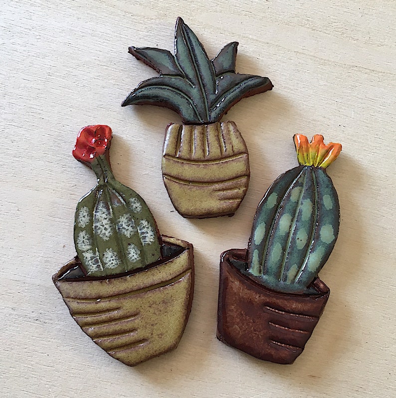 Cactus Tiles Set Handmade Mosaic Tiles 3 Pieces | Etsy