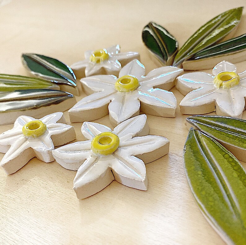 Daffodils Ceramic Flower Tiles Set in White Yellow and Green - Etsy