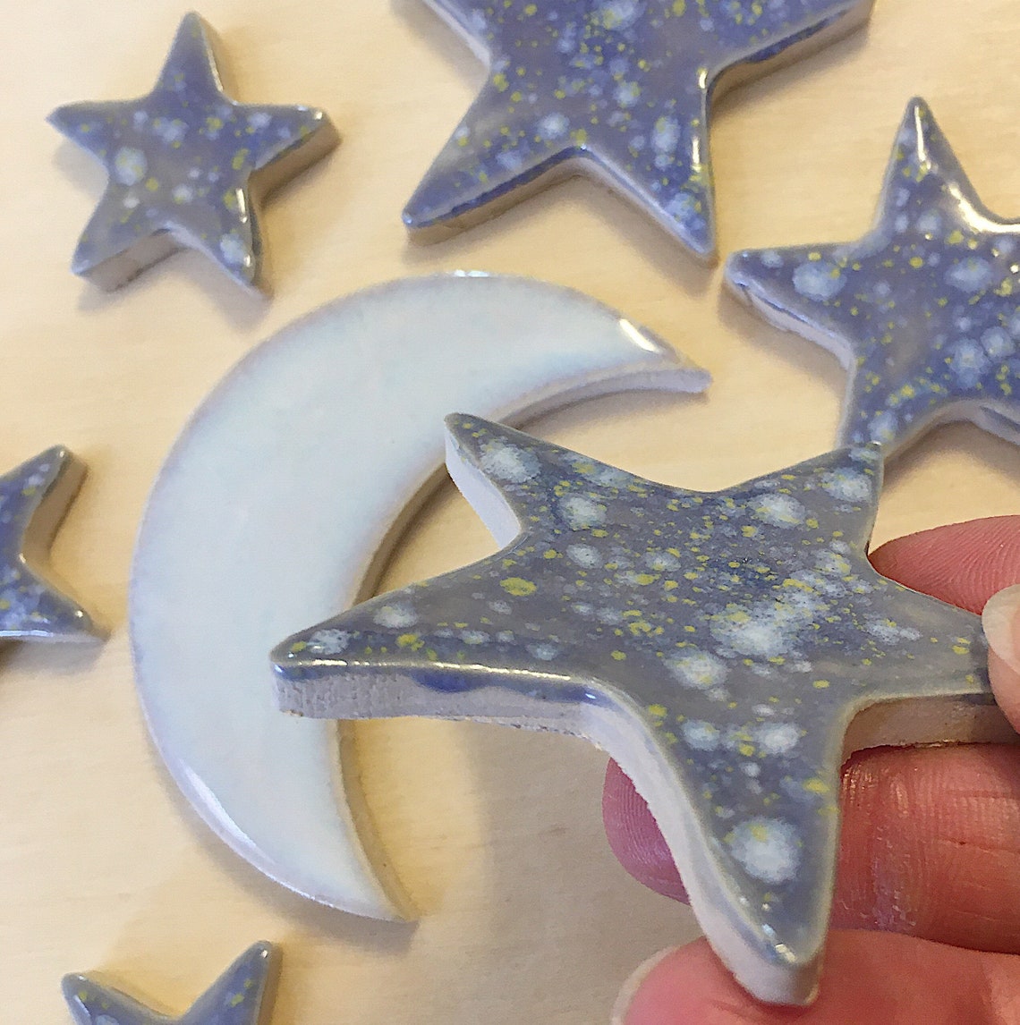 A Moon and Stars Ceramic Tiles for Mosaic and Wall Art 11 | Etsy