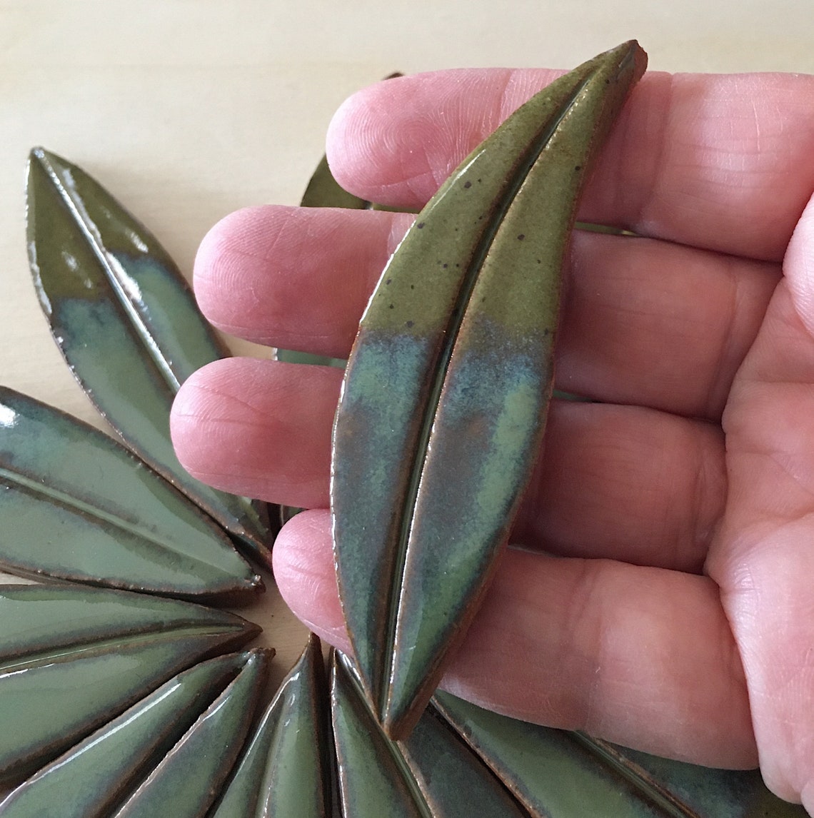Green Leaf Ceramic Tiles for Mosaic Handmade Green Ceramic | Etsy