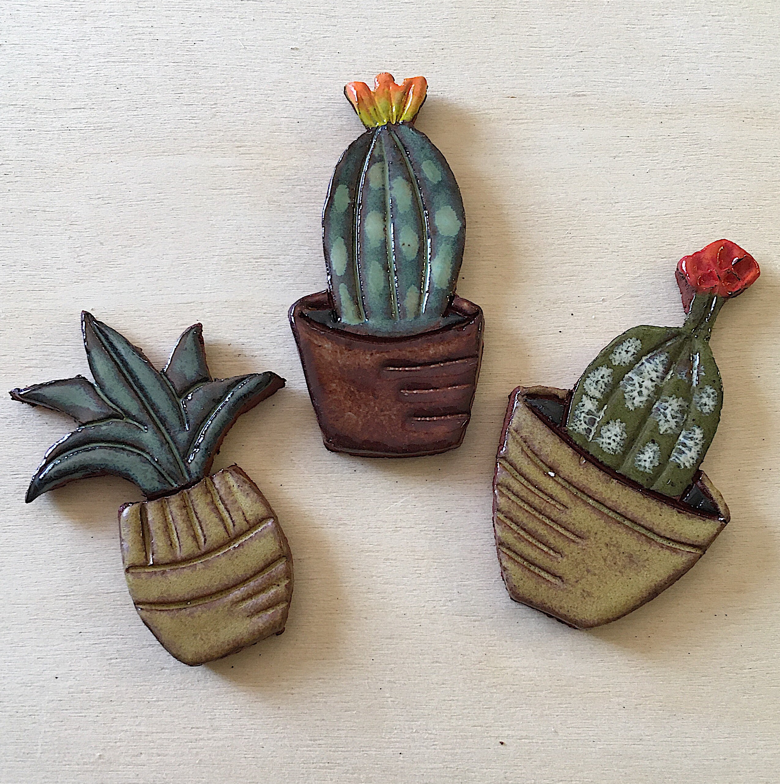 Cactus tiles set handmade Mosaic tiles 3 pieces | Etsy