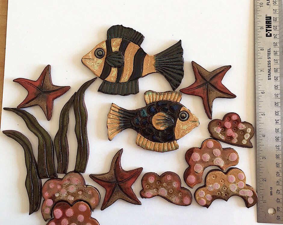 Fish Ceramic Tiles Set Handcrafted for Mosaic and Wall | Etsy