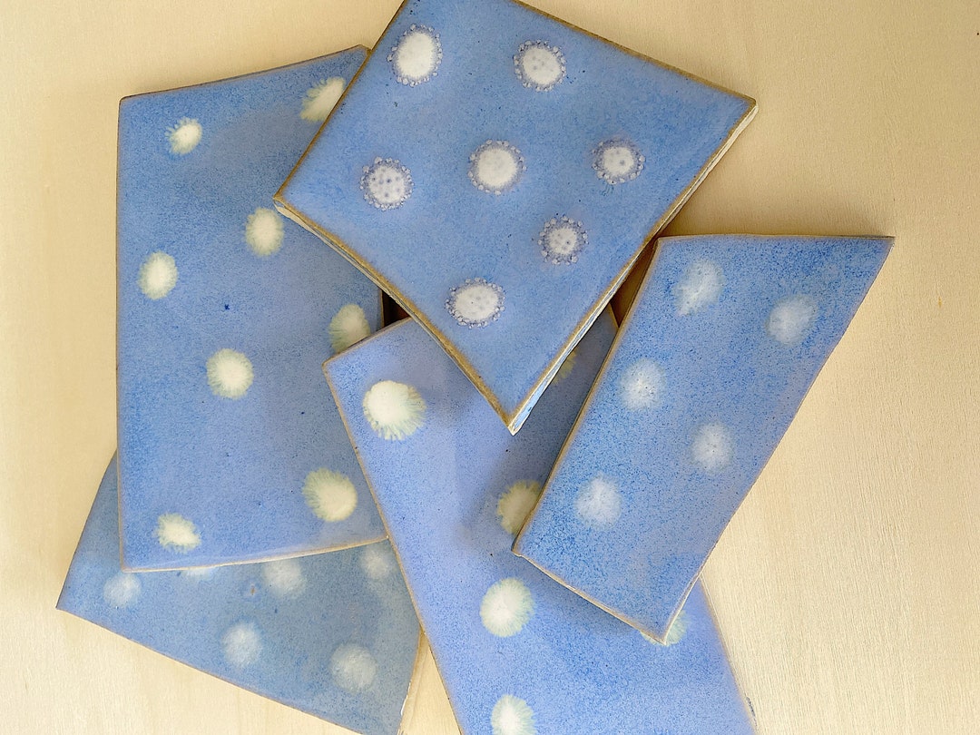Light Blue Ceramic Tiles With White Dots for Mosaic 6x6coverage - Etsy