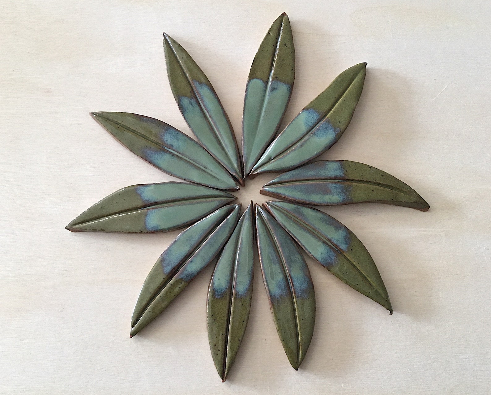 Green Leaf Ceramic Tiles for Mosaic Handmade Green Ceramic | Etsy