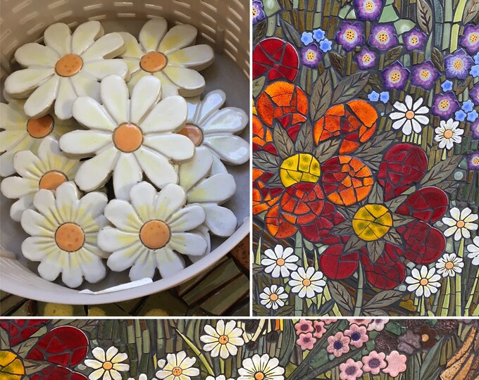 Daisies, Ceramic Flower Tiles for Mosaic Making ( 4 Pieces) - Etsy