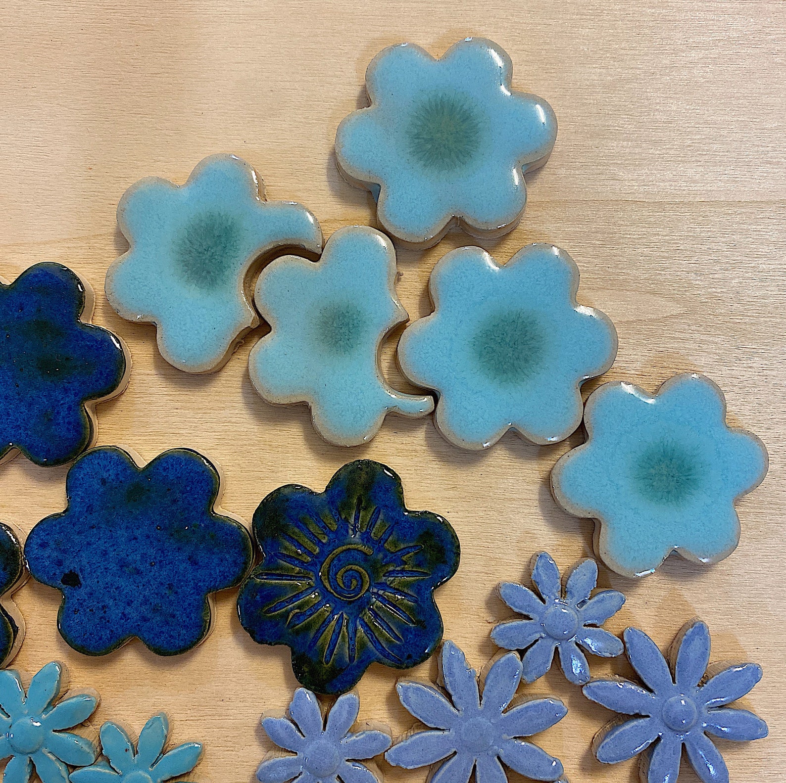 30 Colorful Flowers Ceramic Tiles in Few Blue Shades - Etsy