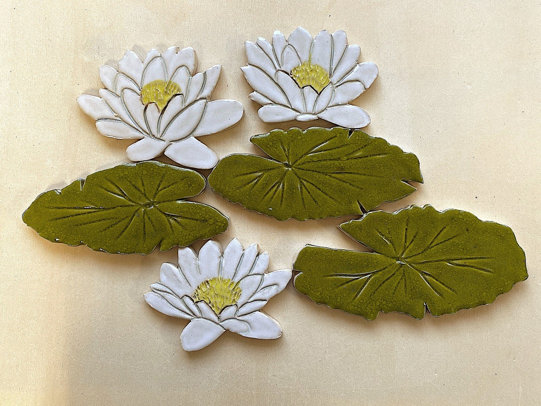 White Water Lilies Ceramic Tile Set - Etsy
