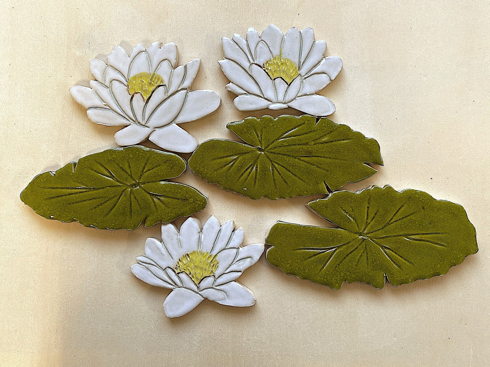 White Water Lilies Ceramic Tile Set - Etsy