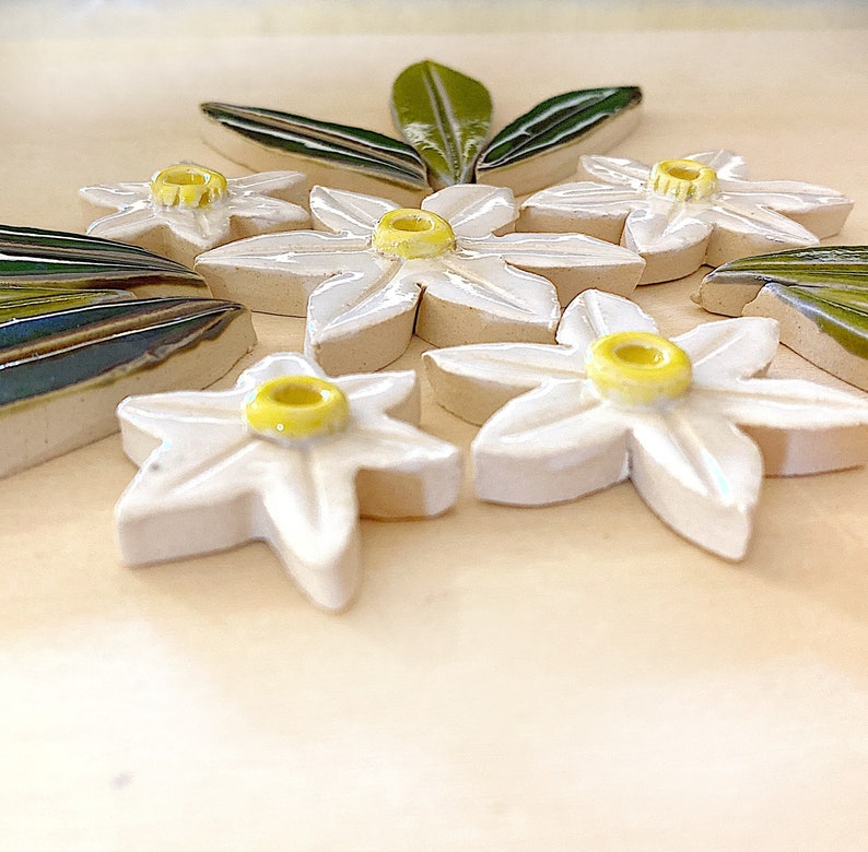 Daffodils Ceramic Flower Tiles Set in White Yellow and Green - Etsy