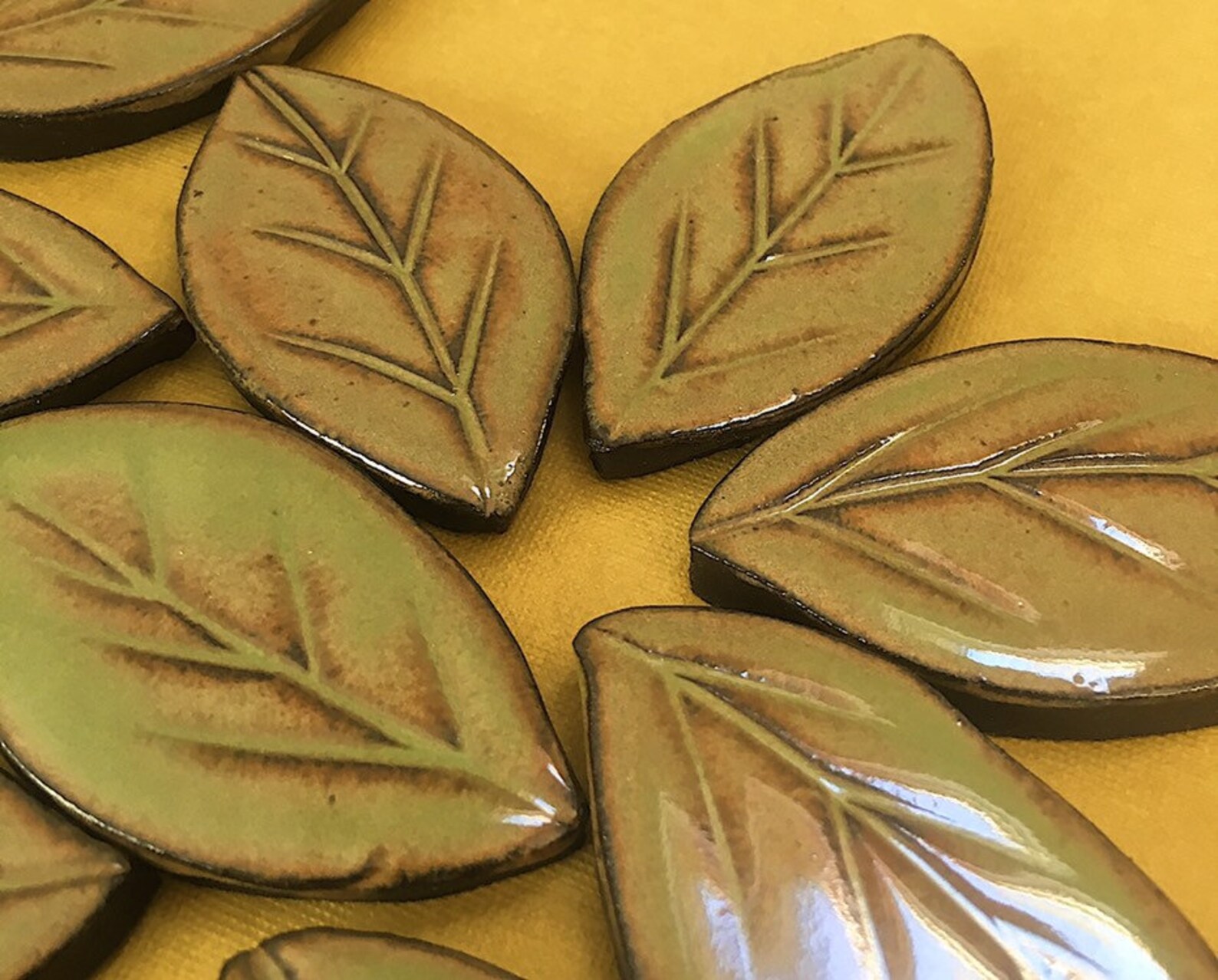 Green Leaf Ceramic Tiles for Mosaic Handmade Green Ceramic | Etsy