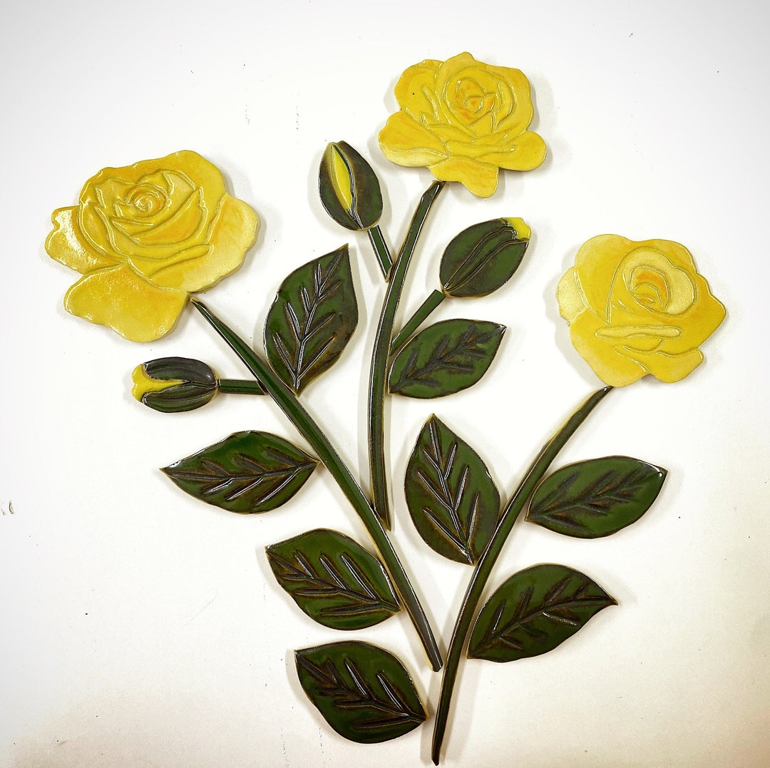 Yellow Roses , Ceramic Flower Tiles for Mosaic Making and Wall Art ...