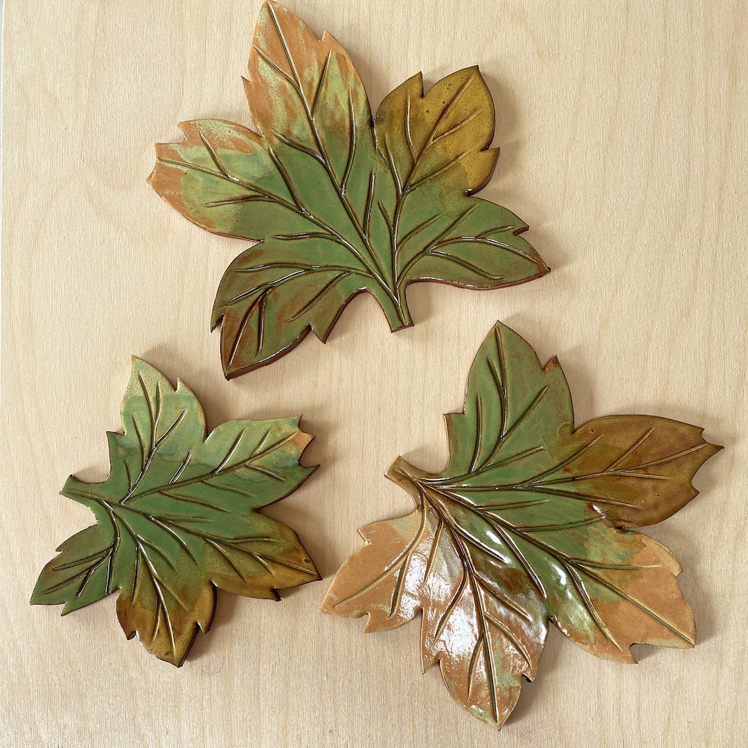 Set of Three Large Ceramic Maple Leaf Tiles for Wall Art and - Etsy