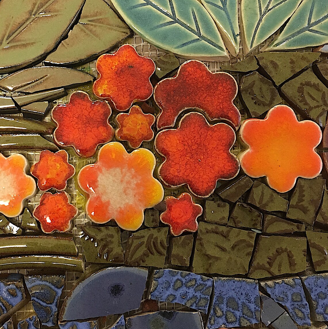 Mosaic Flower Tiles Ceramic Tiles Deep Red and Orange - Etsy