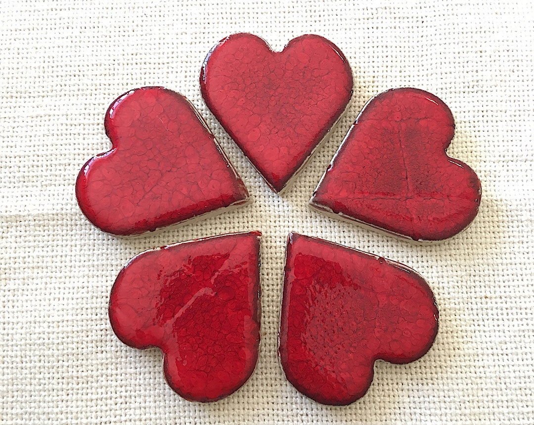 Deep Red Ceramic Heart Tiles for Mosaic (5 Pieces) - Etsy