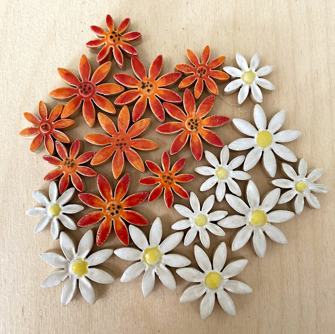 Daisies Flowers Ceramic Tiles for Mosaic Making. Small Flower Tiles 20 Pieces - Etsy