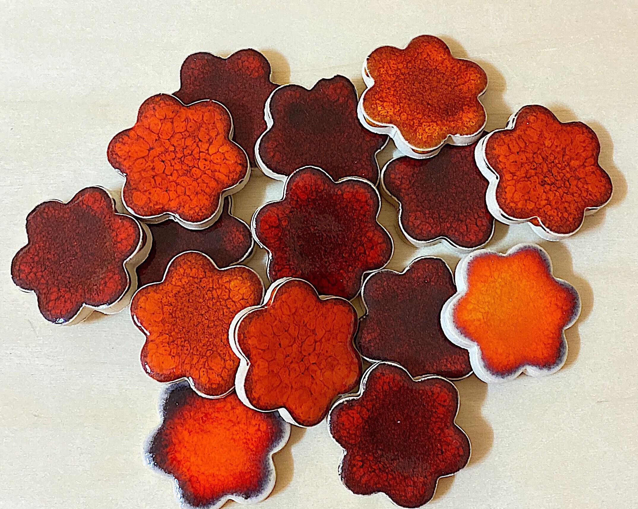Mosaic Flower Tiles Ceramic Tiles Deep Red and Orange | Etsy