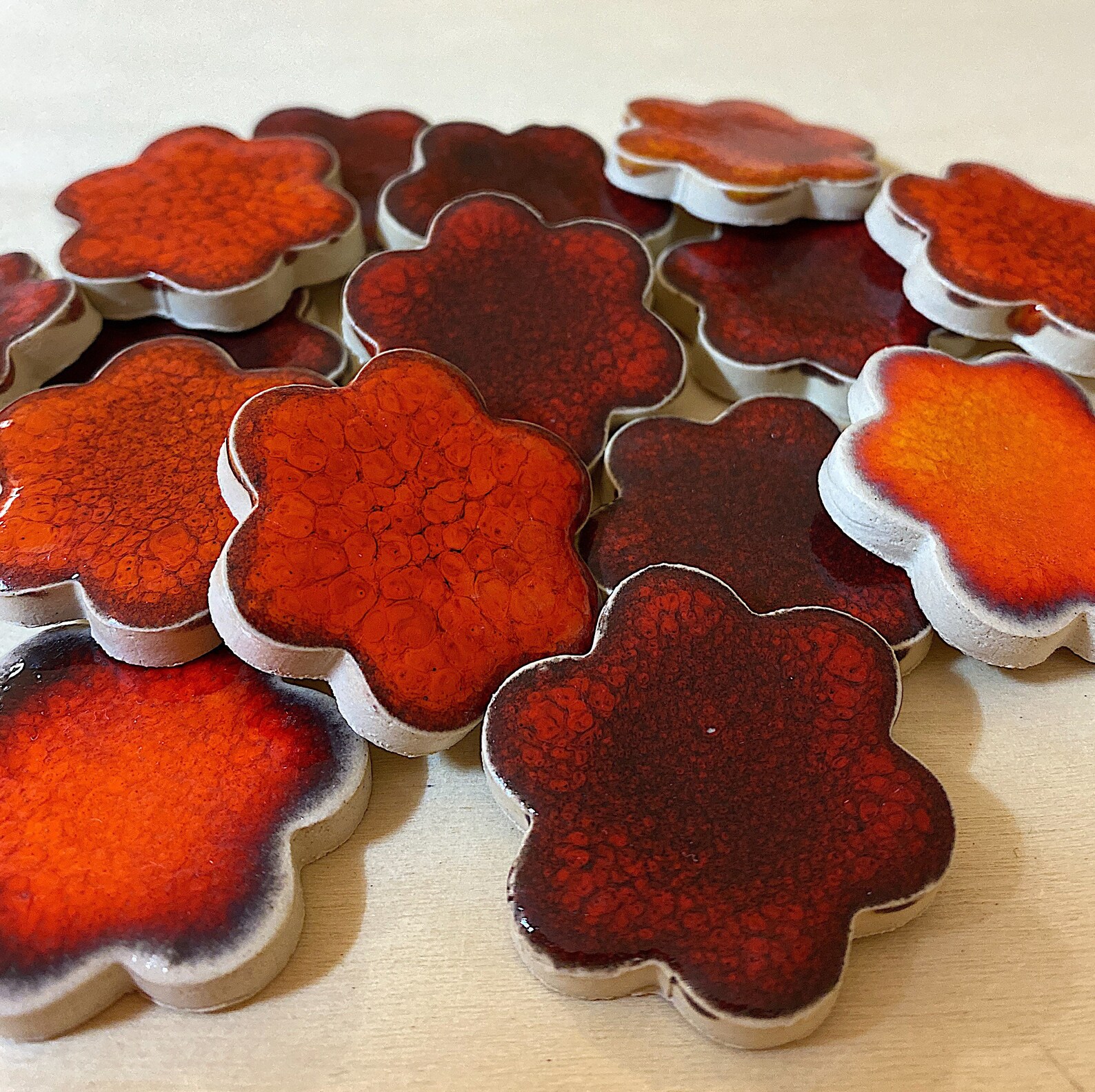Mosaic Flower Tiles Ceramic Tiles Deep Red and Orange | Etsy