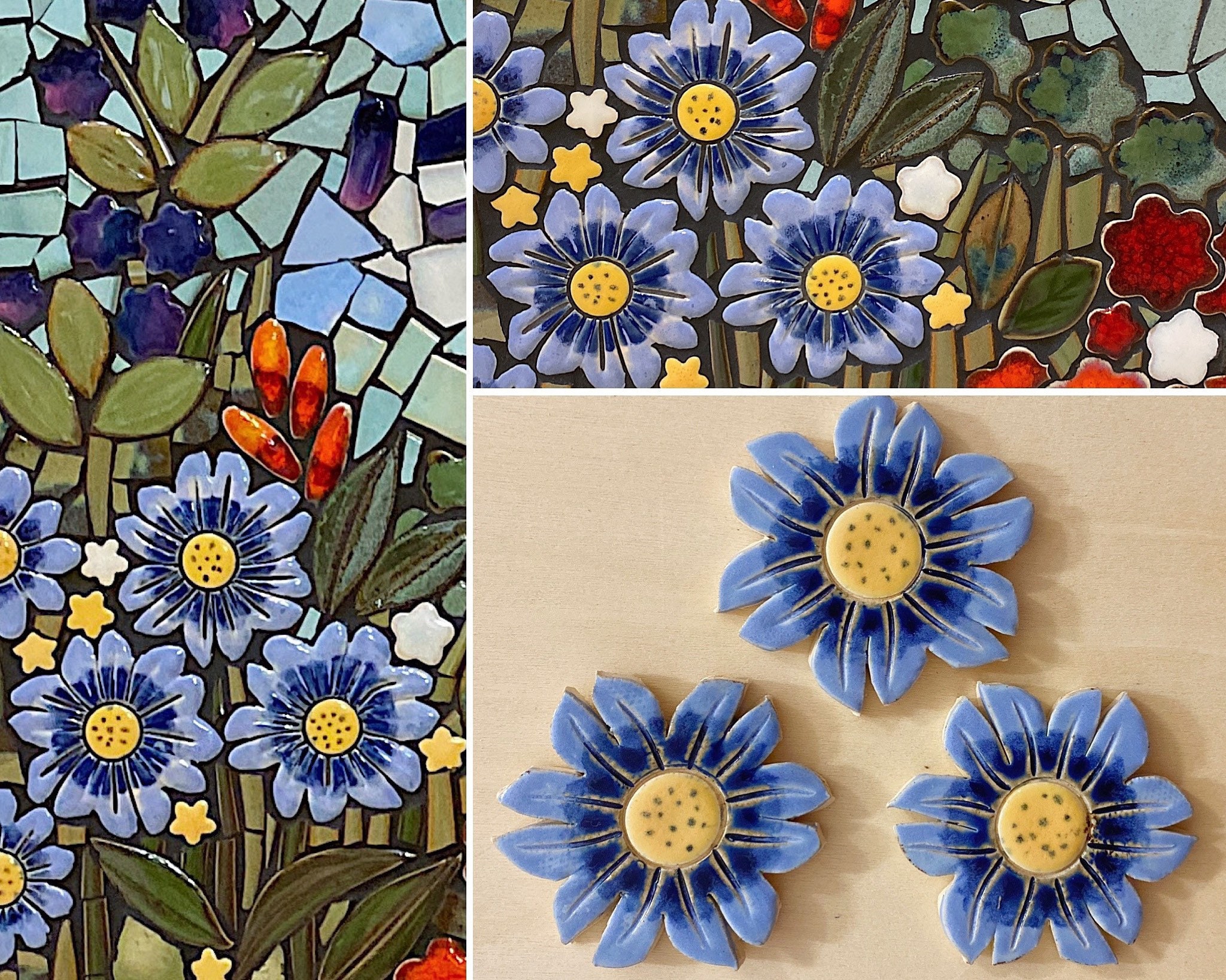 Ceramic Flower Tiles Light Blue Flower Tiles Mosaic Tiles 3 - Etsy