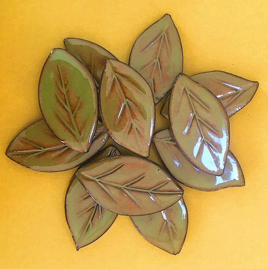 Green Leaf Ceramic Tiles for Mosaic, Handmade Green Ceramic Tiles 10 ...
