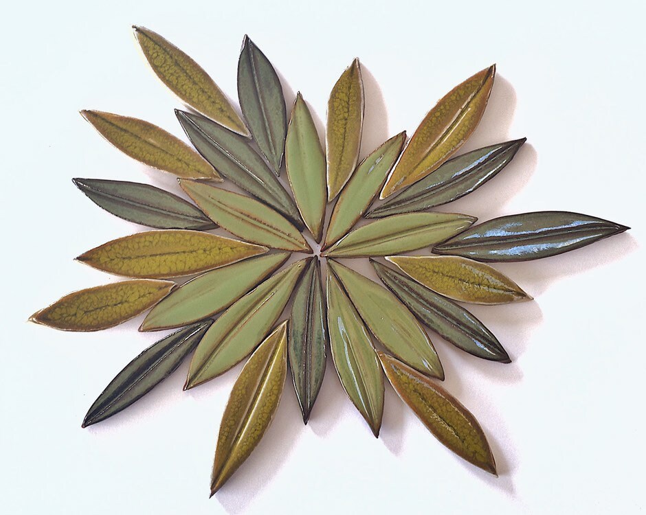 Green Ceramic Leaves 26 Peices for Mosaic and Wall | Etsy