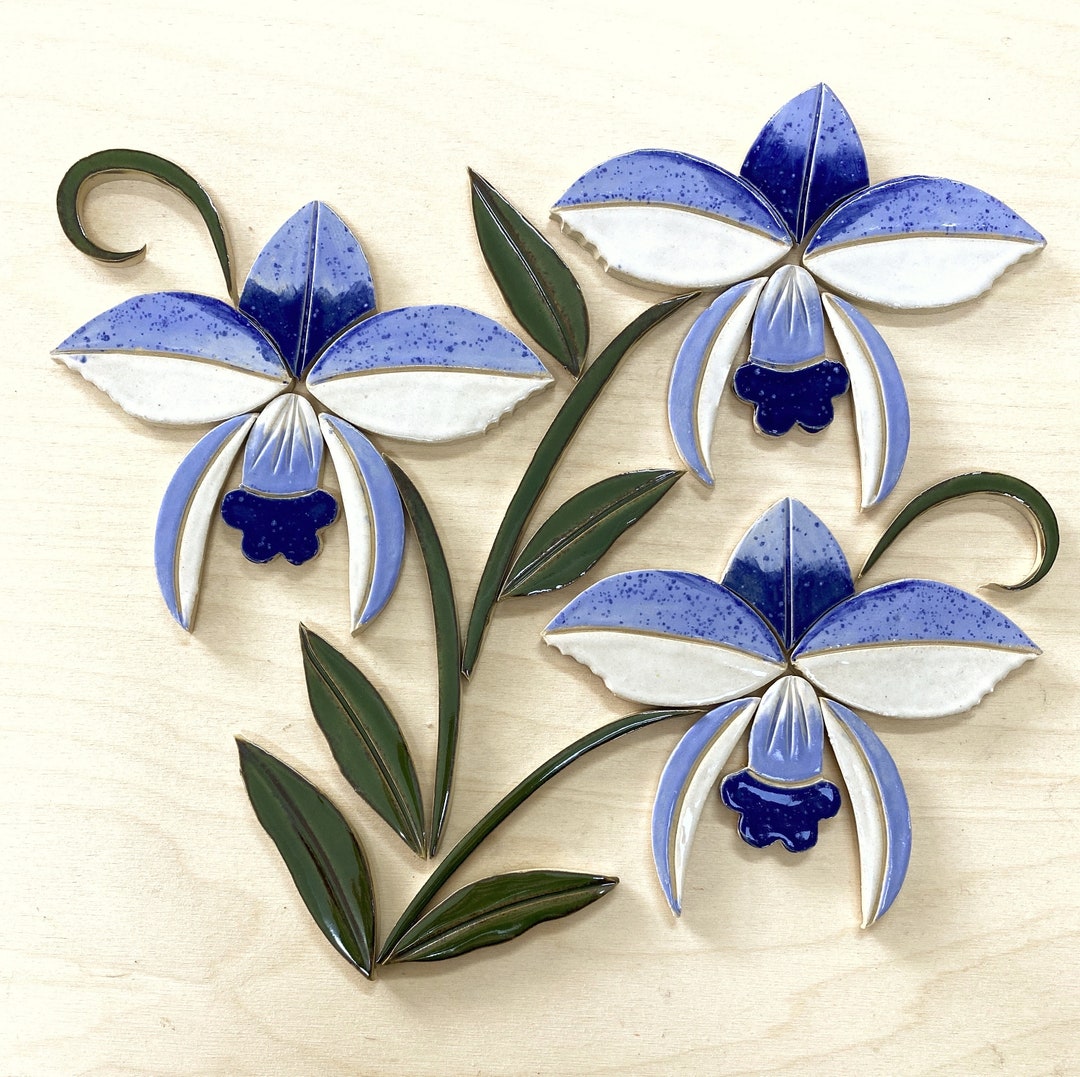 Blue and White Orchids, Ceramic Tiles Set for Mosaic and Wall ...