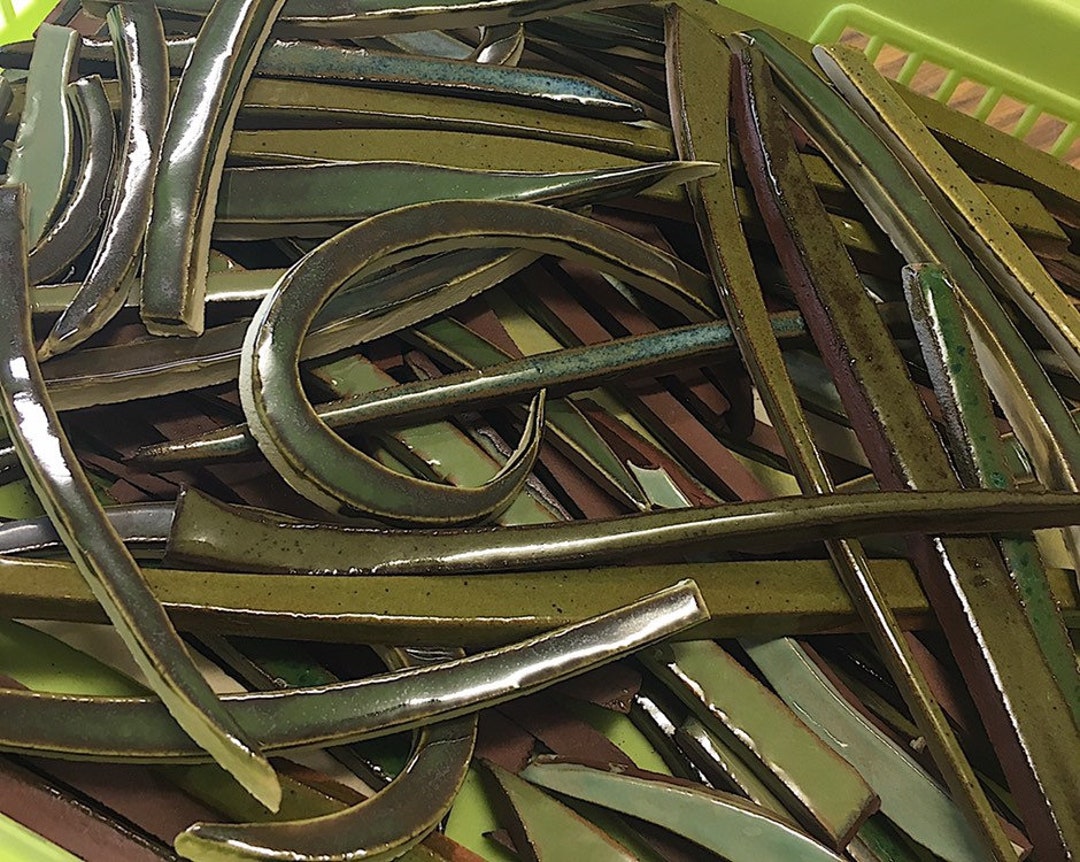 Handcrafted Green Glazed Ceramic Strips for Mosaic Art (1 Pound) - Etsy