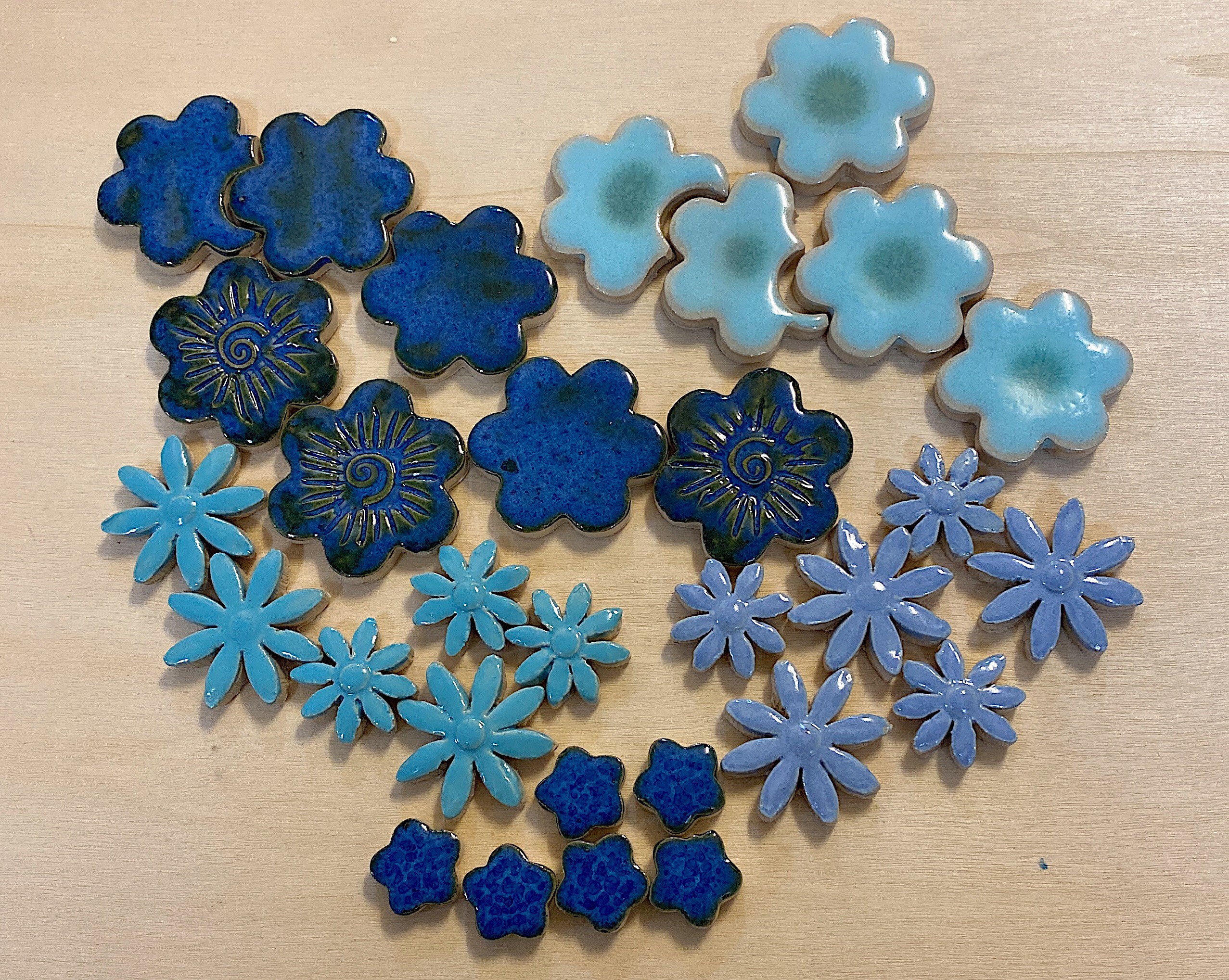 30 Colorful Flowers Ceramic Tiles in Few Blue Shades - Etsy