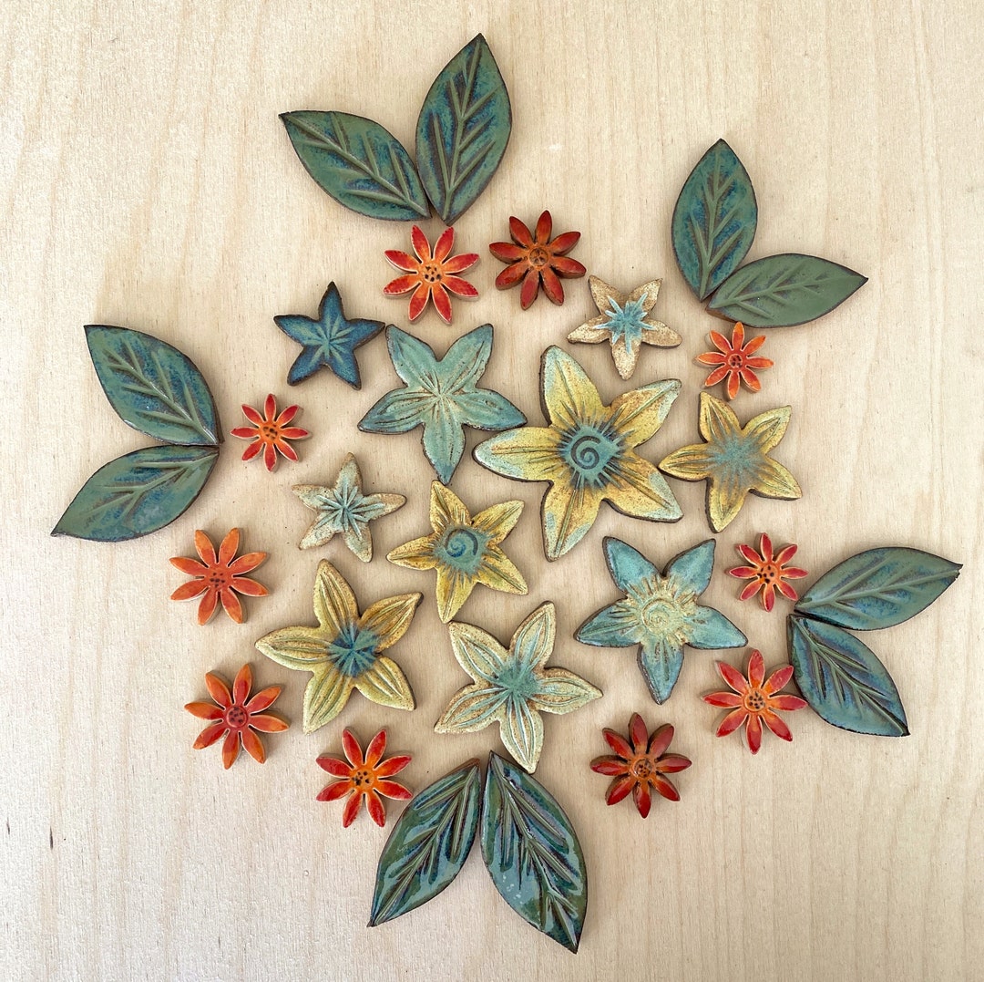 Flowers and Leaves, Ceramic Tiles for Mosaic Making ( 30 Pieces Set) - Etsy
