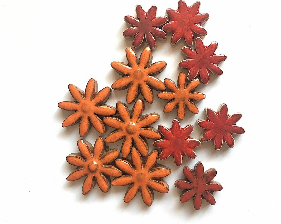 30 Colorful Flowers Ceramic Tiles in Red Orange and Yellow | Etsy