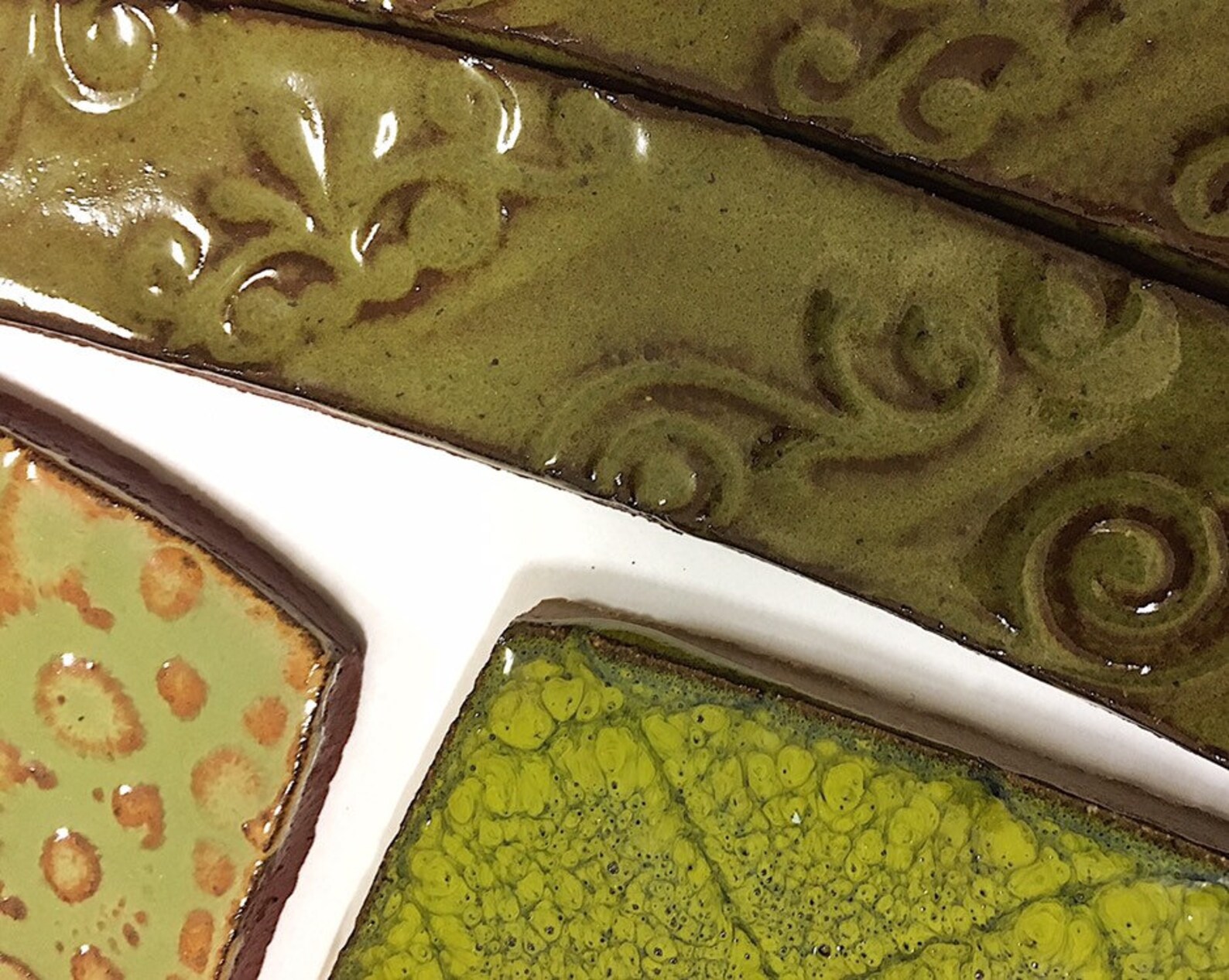 Green Ceramic Tiles Handcrafted in Various Shapes and Textures - Etsy