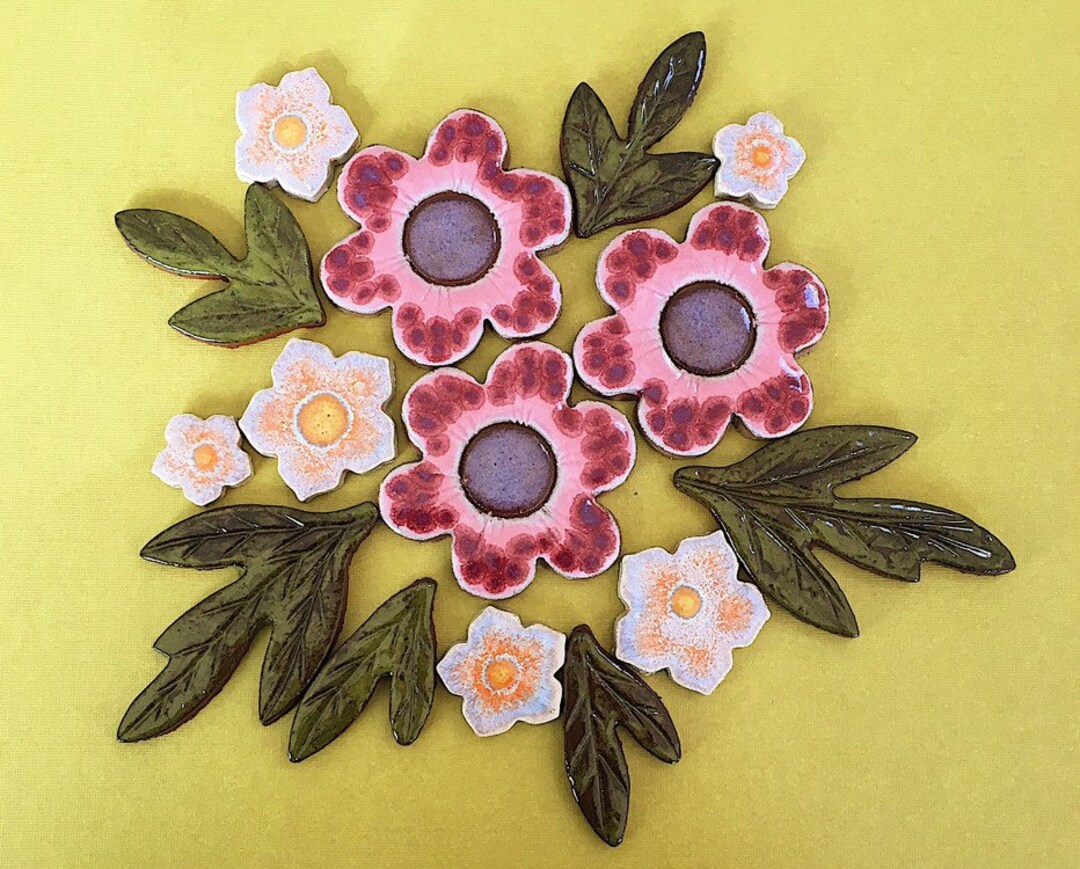 Colorful Ceramic Flowers Set for Mosaic and Wall Decoration, Mosaic ...