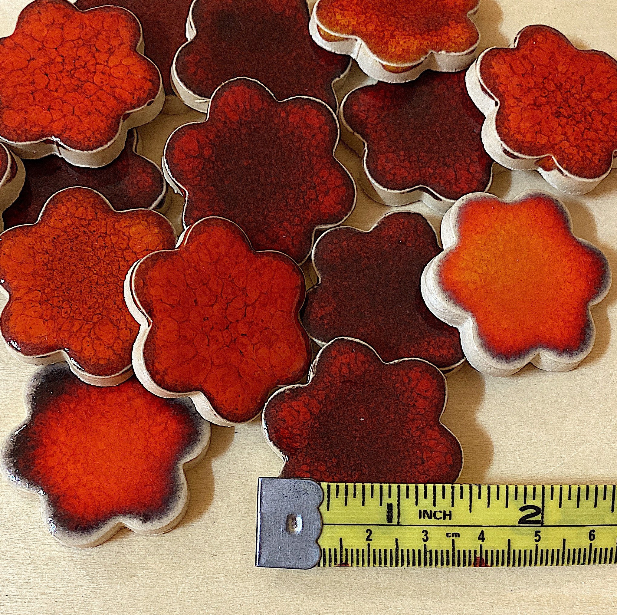 Mosaic Flower Tiles Ceramic Tiles Deep Red and Orange | Etsy