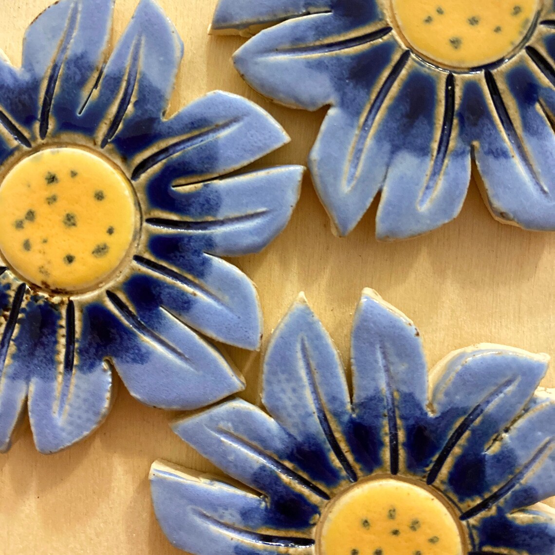 Ceramic Flower Tiles Light Blue Flower Tiles Mosaic Tiles 3 - Etsy