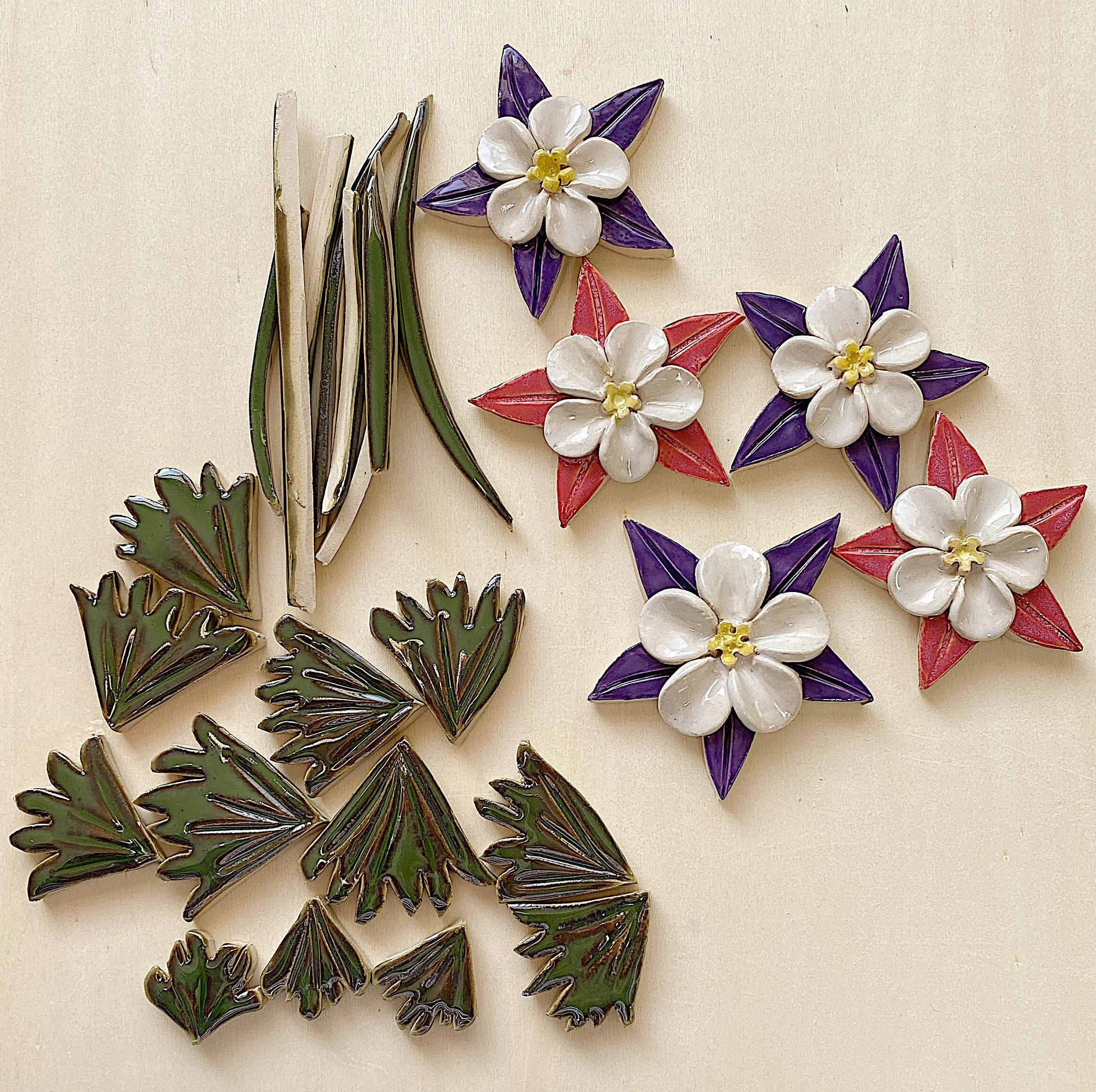 Mosaic Flower Tiles Columbine Flower Tiles Ceramic Flowers - Etsy