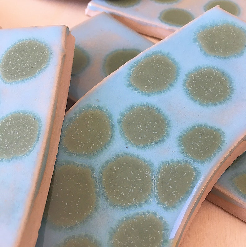 Sky Blue Ceramic Tiles With Dots for Mosaic - Etsy